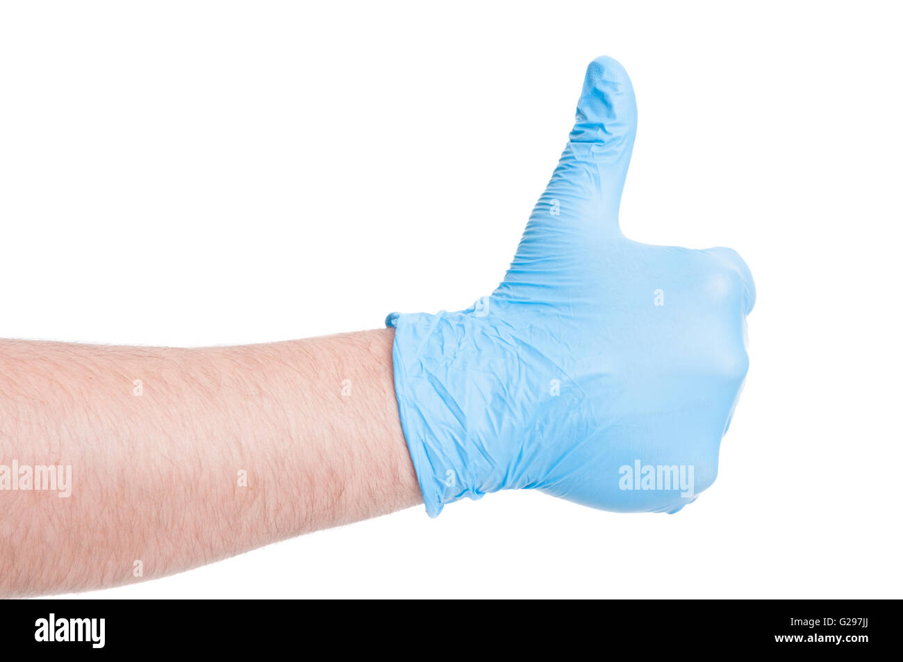 Doctor hand with glove showing like gesture or thumbup as approval ...
