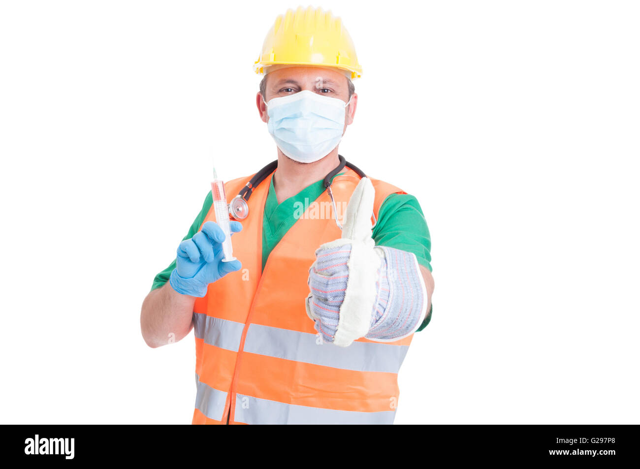 Find the perfect job concept with man wearing doctor, medic, builder ...