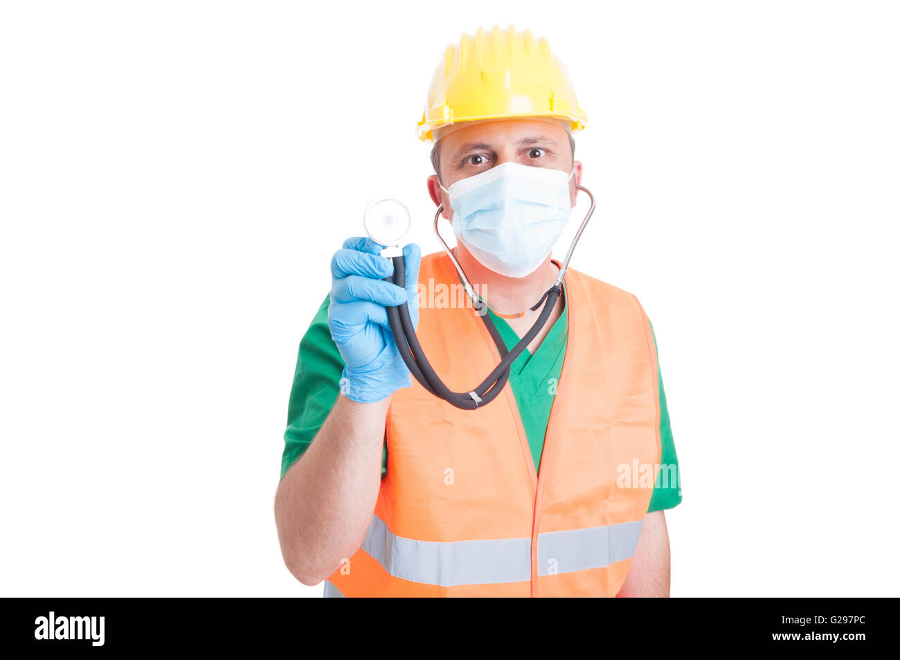 Construction site medic or doctor isolated on white background Stock ...