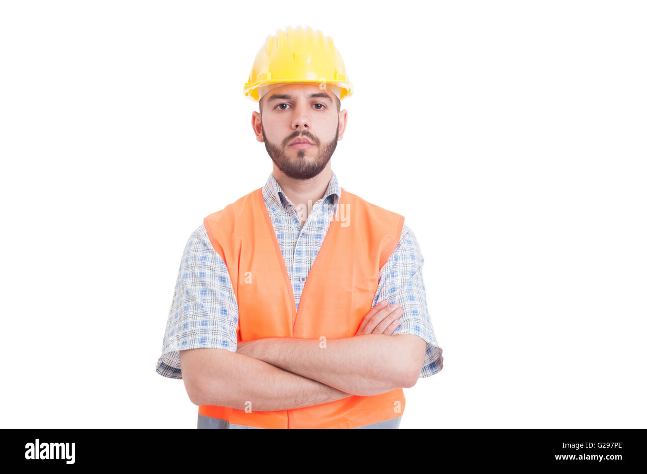 Portrait of a young, confident and successful engineer isolated on ...