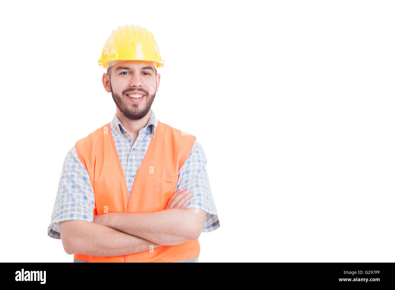 Portrait of a young, confident and successful builder, engineer or ...