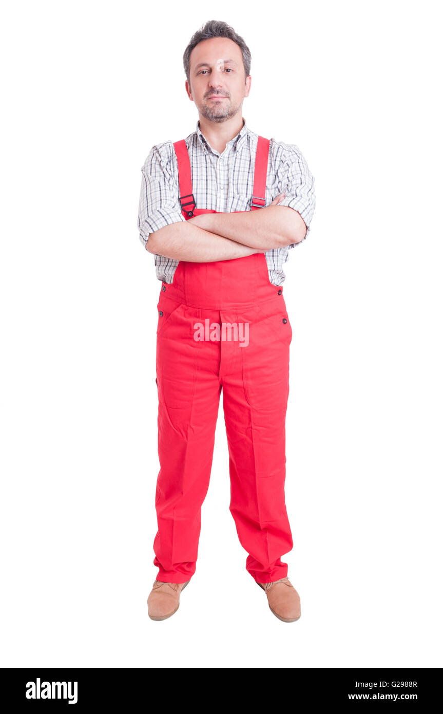 Full body of mechanic or plumber standing proud with arms crossed Stock ...