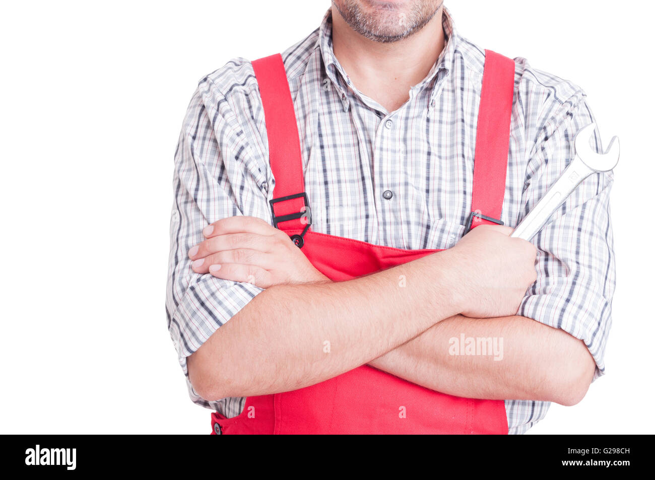 Mechanic chest with wrench as auto service concept isolated on white ...
