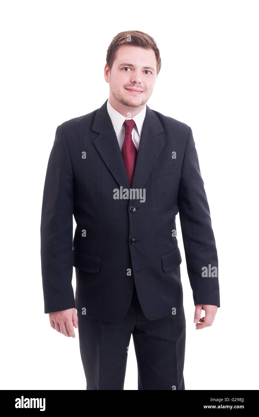 Young and friendly accountant or financial manager standing isolated on ...