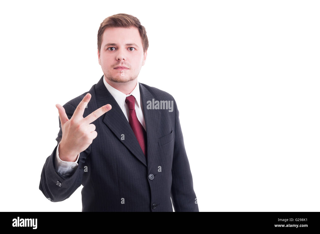 Accountant or businessman showing number three with fingers isolated on ...