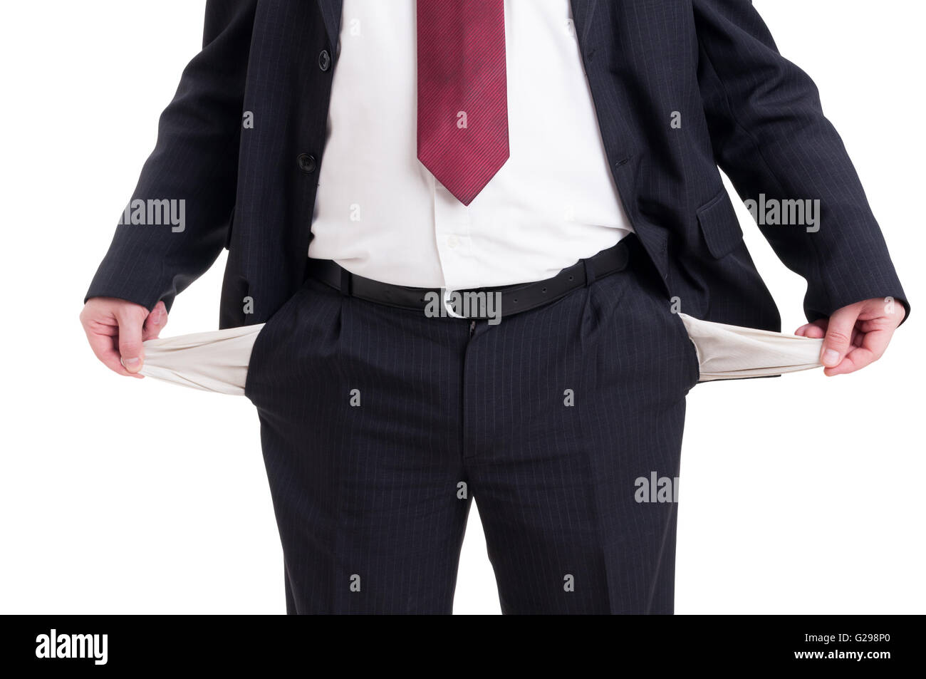 Broke or poor businessman, accountant and financial manager showing ...