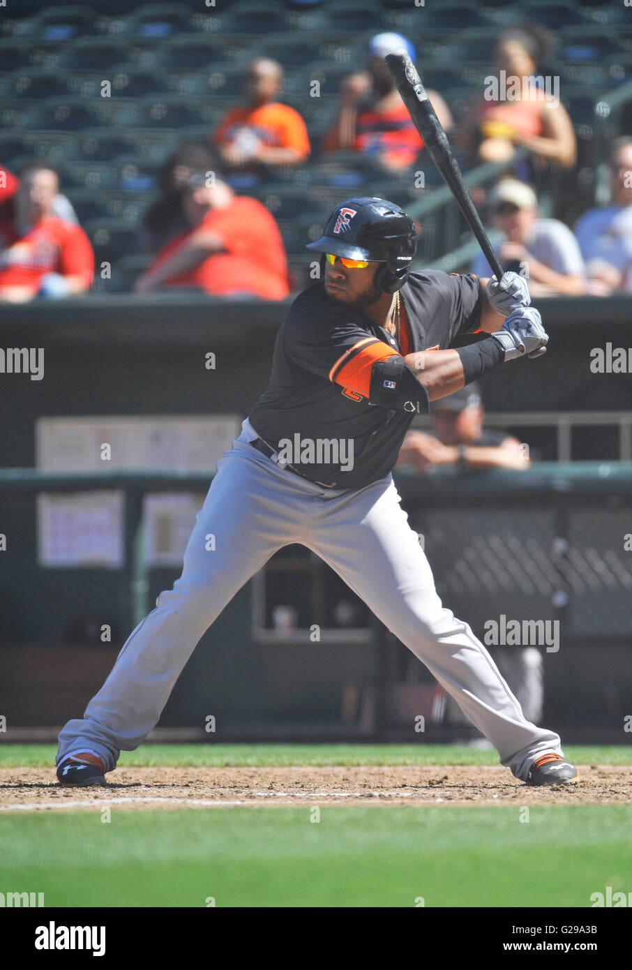Memphis, TN, USA. 22nd May, 2016. Fresno infielder Jon Singleton at bat ...