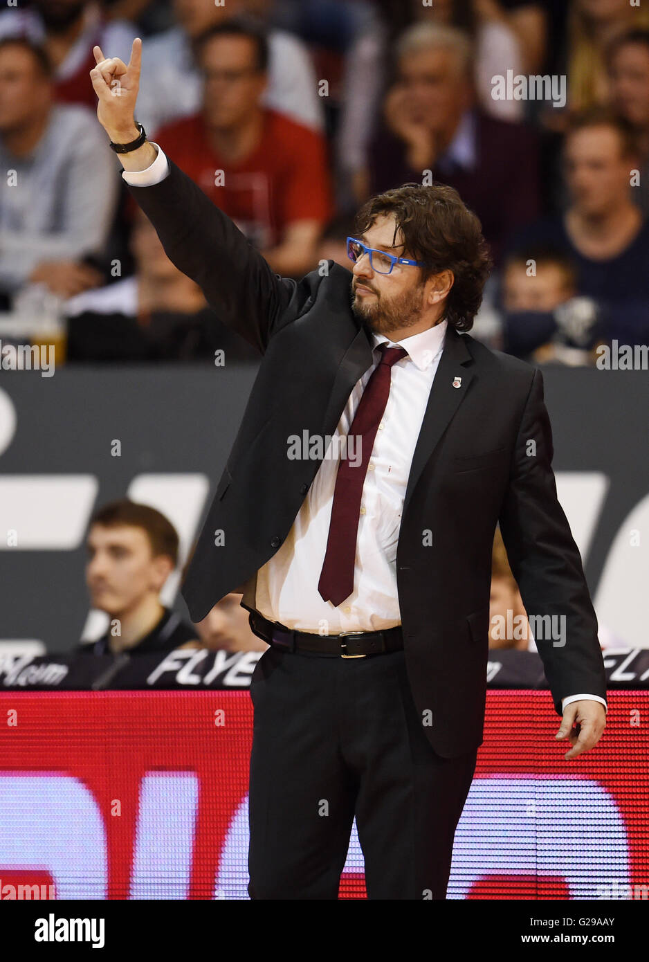 Munich, Germany. 25th May, 2016. Bambergs coach Andrea Trinchieri ...