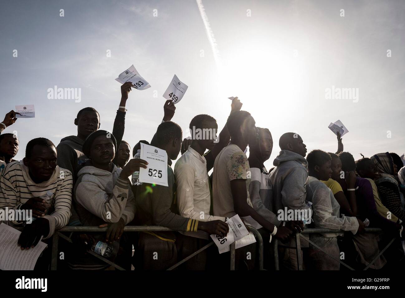 Salerno, Italy. 26th May, 2016. More than a thousand refugees of sub ...