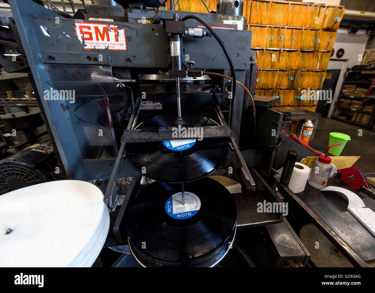 Camarillo, California, USA. 25th May, 2016. A press affixes Blue Note ...