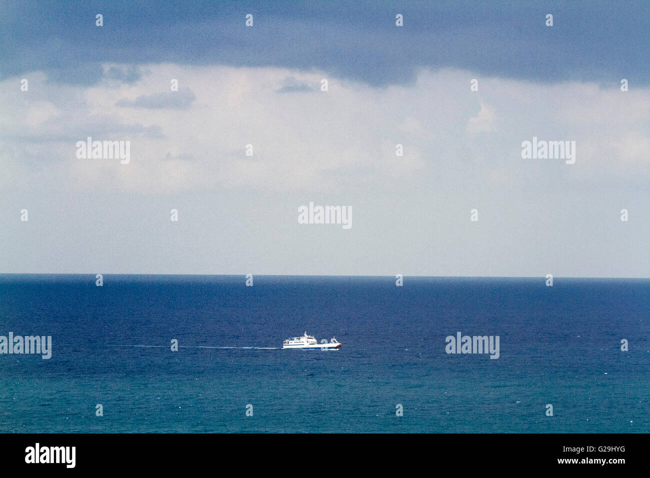 Beirut Lebanon. 27th May 2016. A white ship stands out against the blue ...