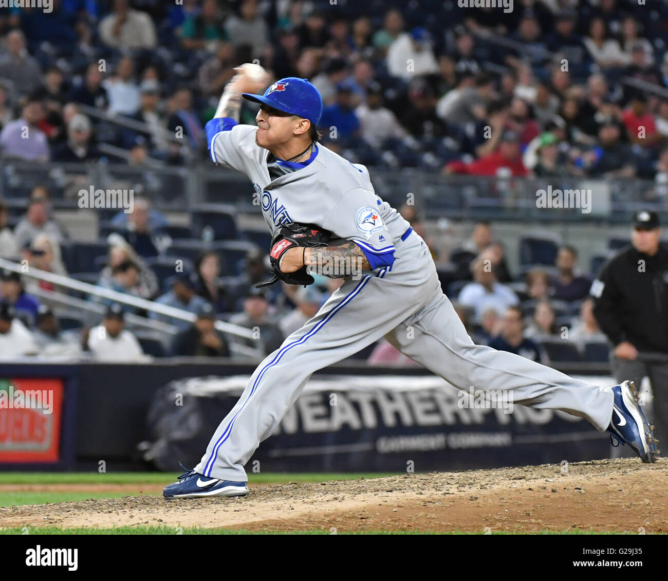 the Bronx, NY, USA. 24th May, 2016. Jesse Chavez (Blue Jays), MAY 24 ...