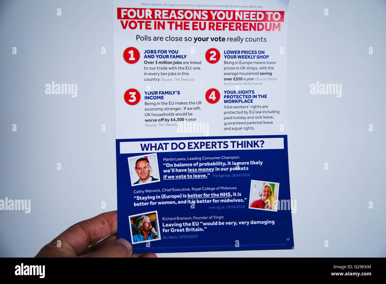 North London, UK 27 May 2016 - Vote Remain campaign leaflet Stock Photo ...