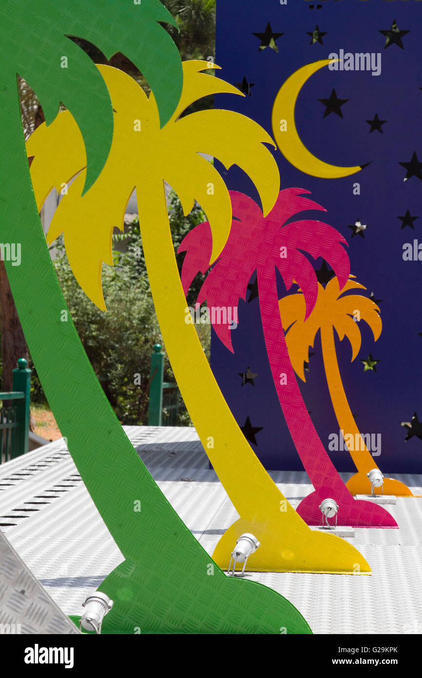 Beirut Lebanon. 27th May 2016. Palm trees are painted in various colors ...