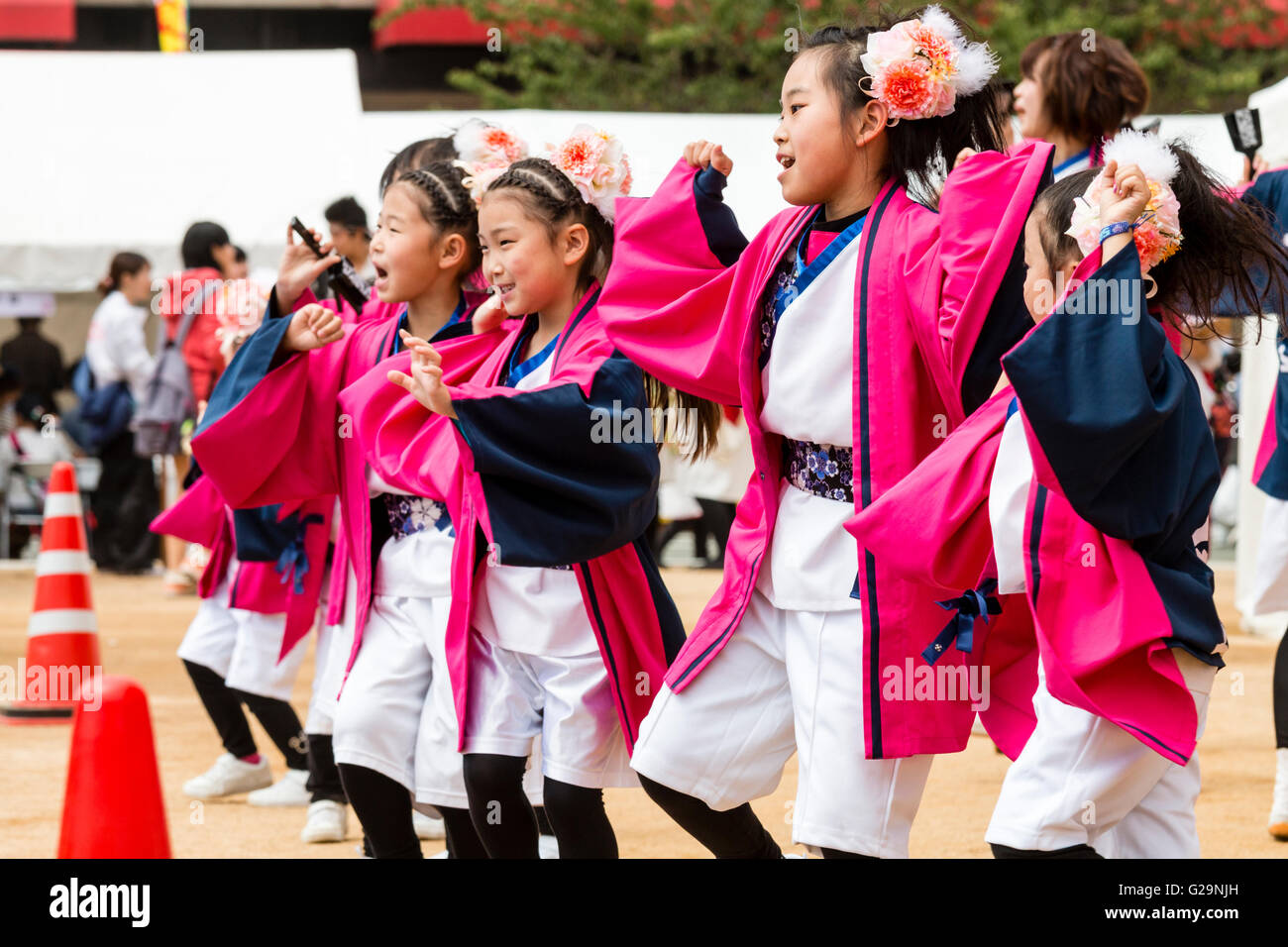 Japan, Kumamoto. Hinokuni Yosakoi dance festival. Children, with ...