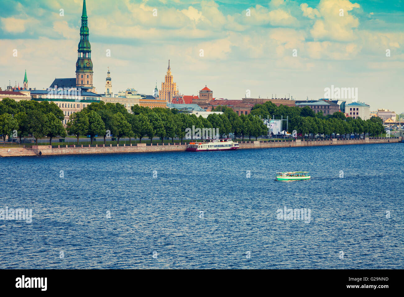 Embankment in Riga city, Daugava river, Latvia Stock Photo - Alamy