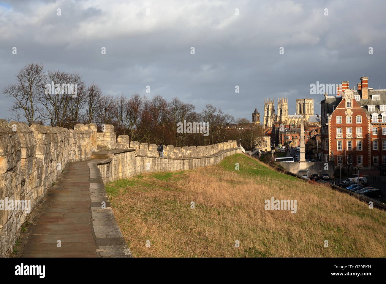 The city walls with The Minster in background,York, Yorkshire, England ...