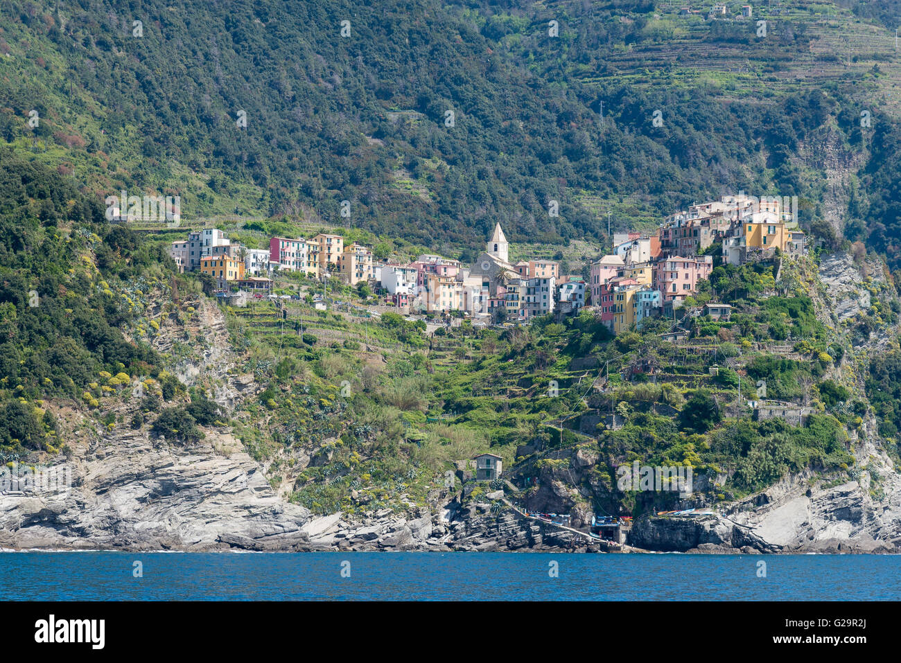 a view of cinque terre, some beautiful towns in liguria, italy Stock ...
