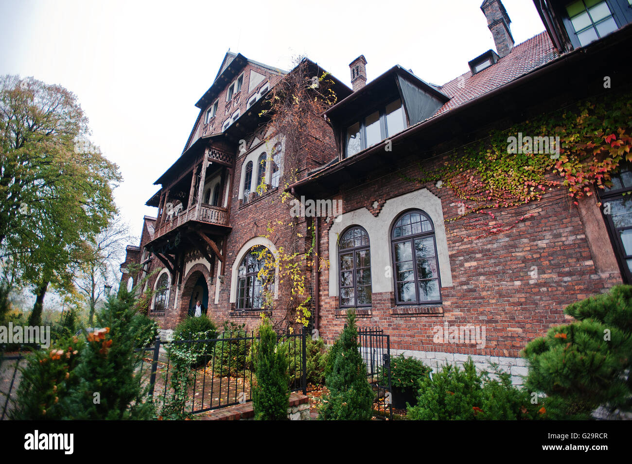 Old abandoned brick mystic mansion. Gothic building at autumn Stock ...