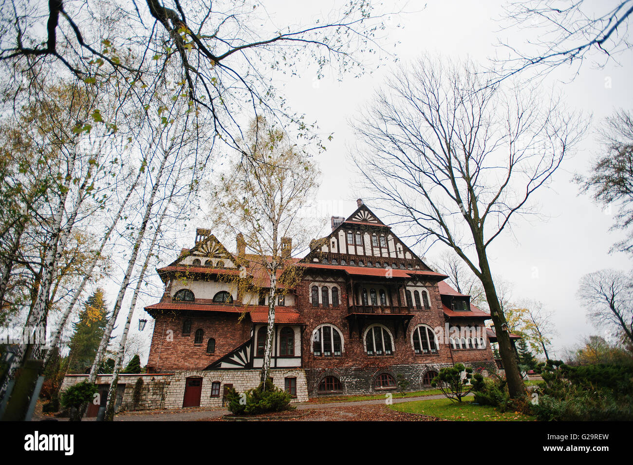Old abandoned brick mystic mansion. Gothic building at autumn Stock ...