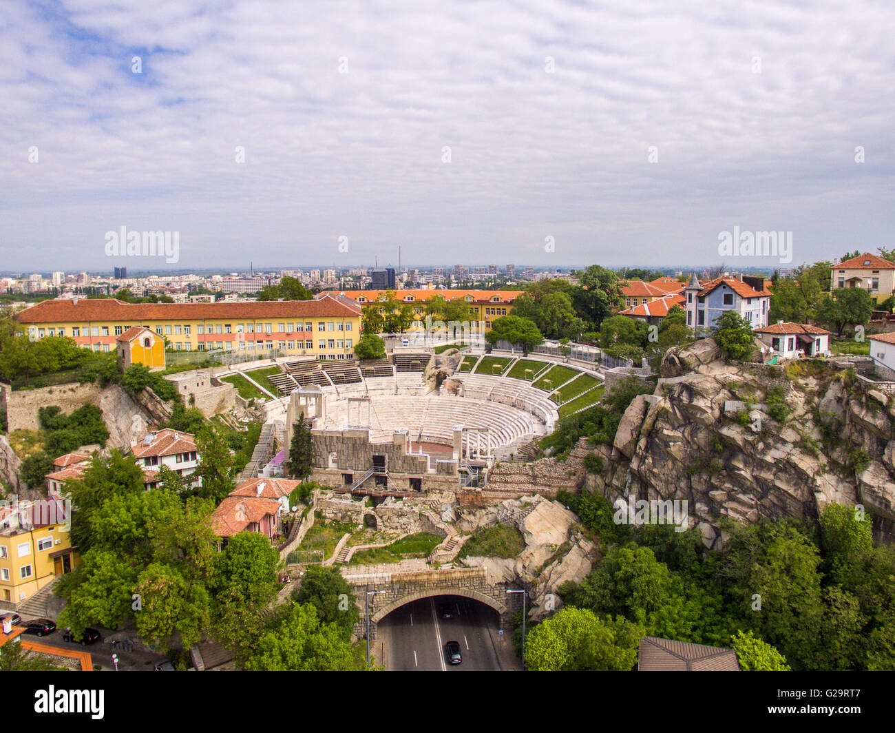Aerial view of the roman amphitheater in Plovdiv, Bulgaria Stock Photo ...