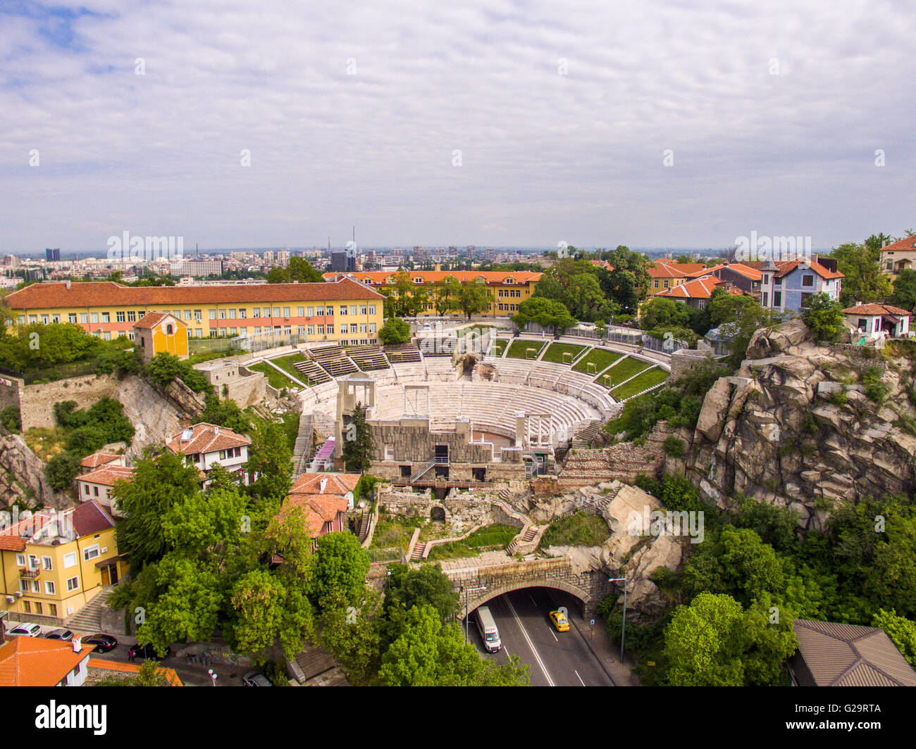 Aerial view of the roman amphitheater in Plovdiv, Bulgaria Stock Photo ...