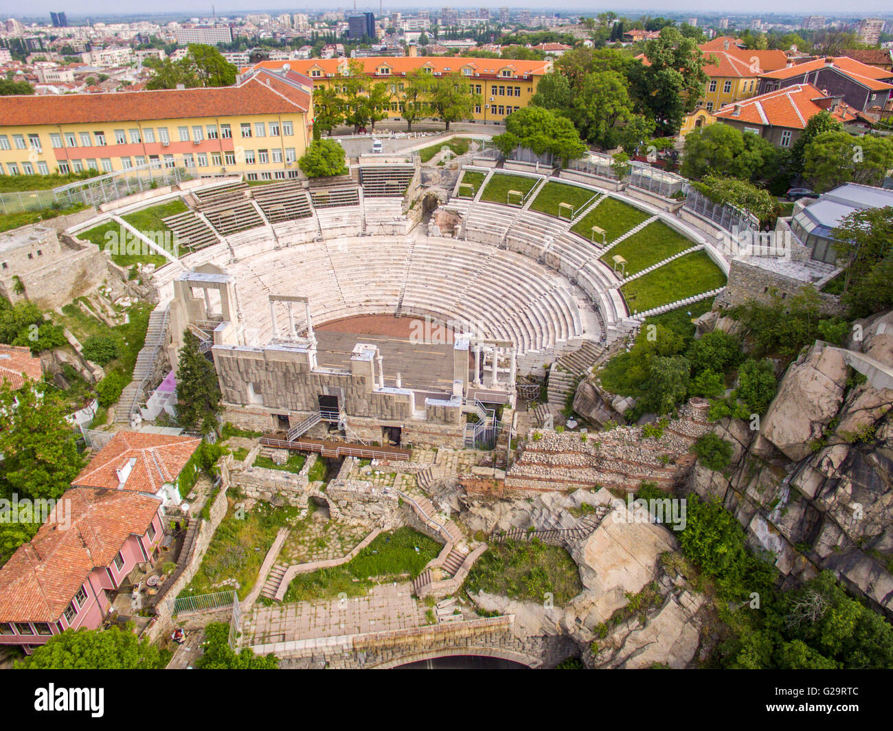 Aerial view of the roman amphitheater in Plovdiv, Bulgaria Stock Photo ...