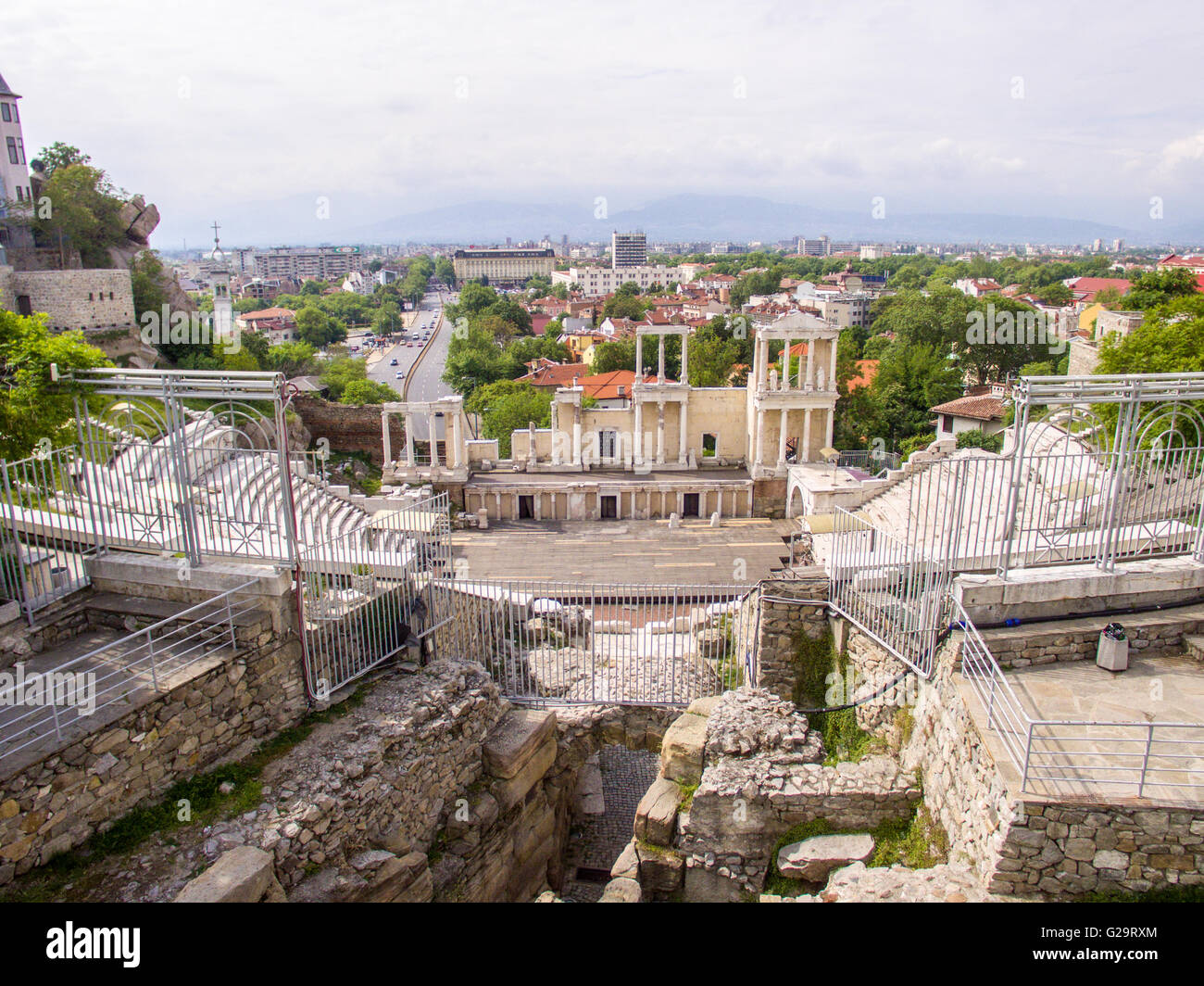 Aerial view of the roman amphitheater in Plovdiv, Bulgaria Stock Photo ...