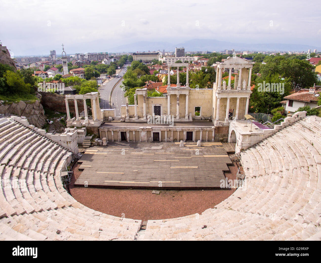 Aerial view of the roman amphitheater in Plovdiv, Bulgaria Stock Photo ...