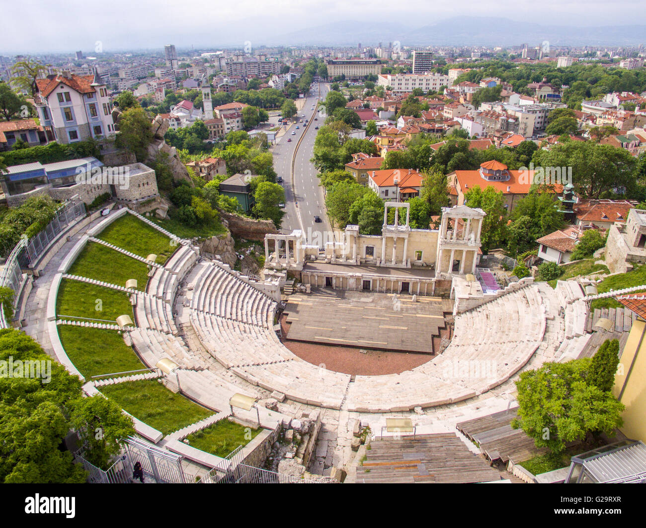 Aerial view of the roman amphitheater in Plovdiv, Bulgaria Stock Photo ...