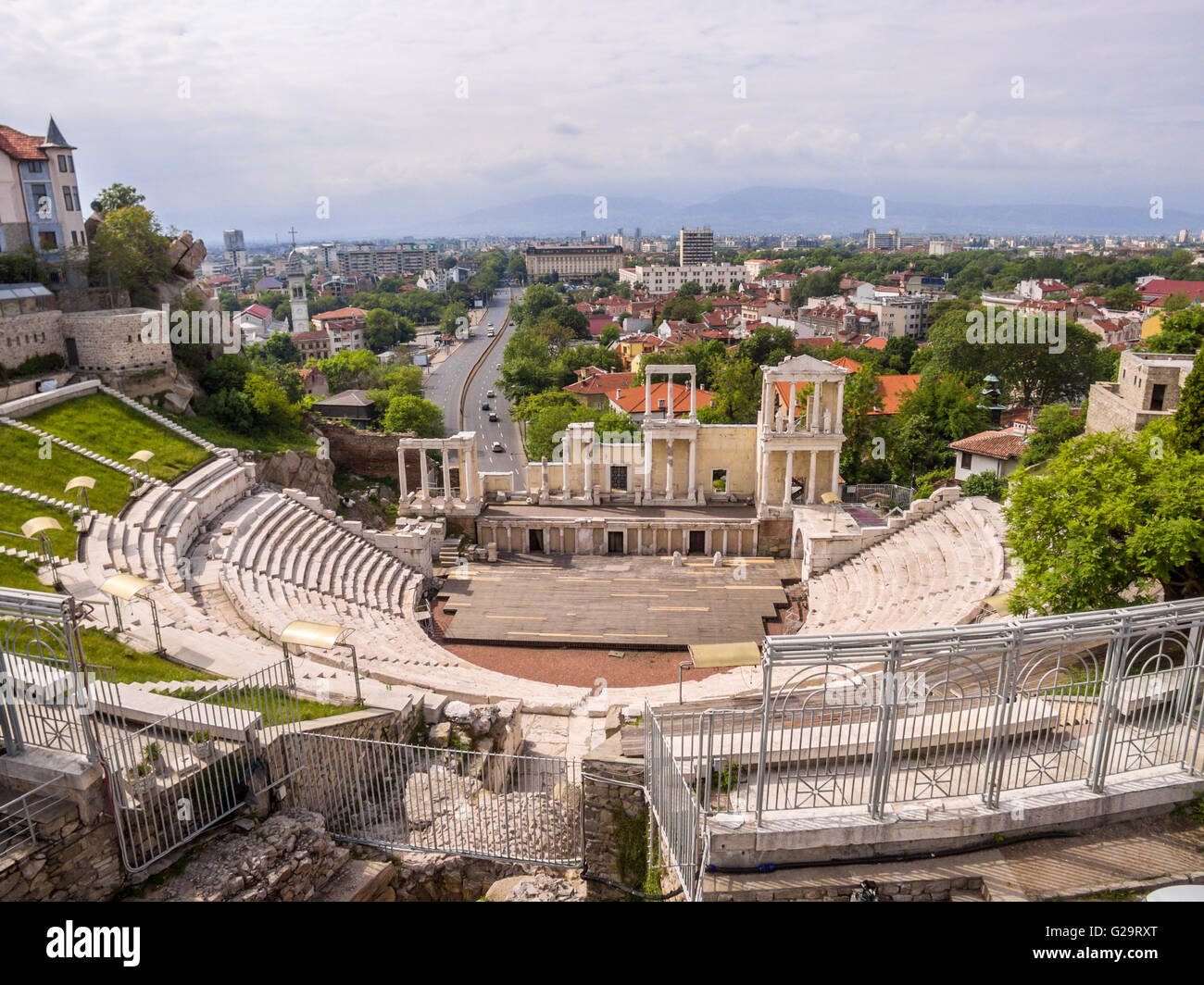 Aerial view of the roman amphitheater in Plovdiv, Bulgaria Stock Photo ...