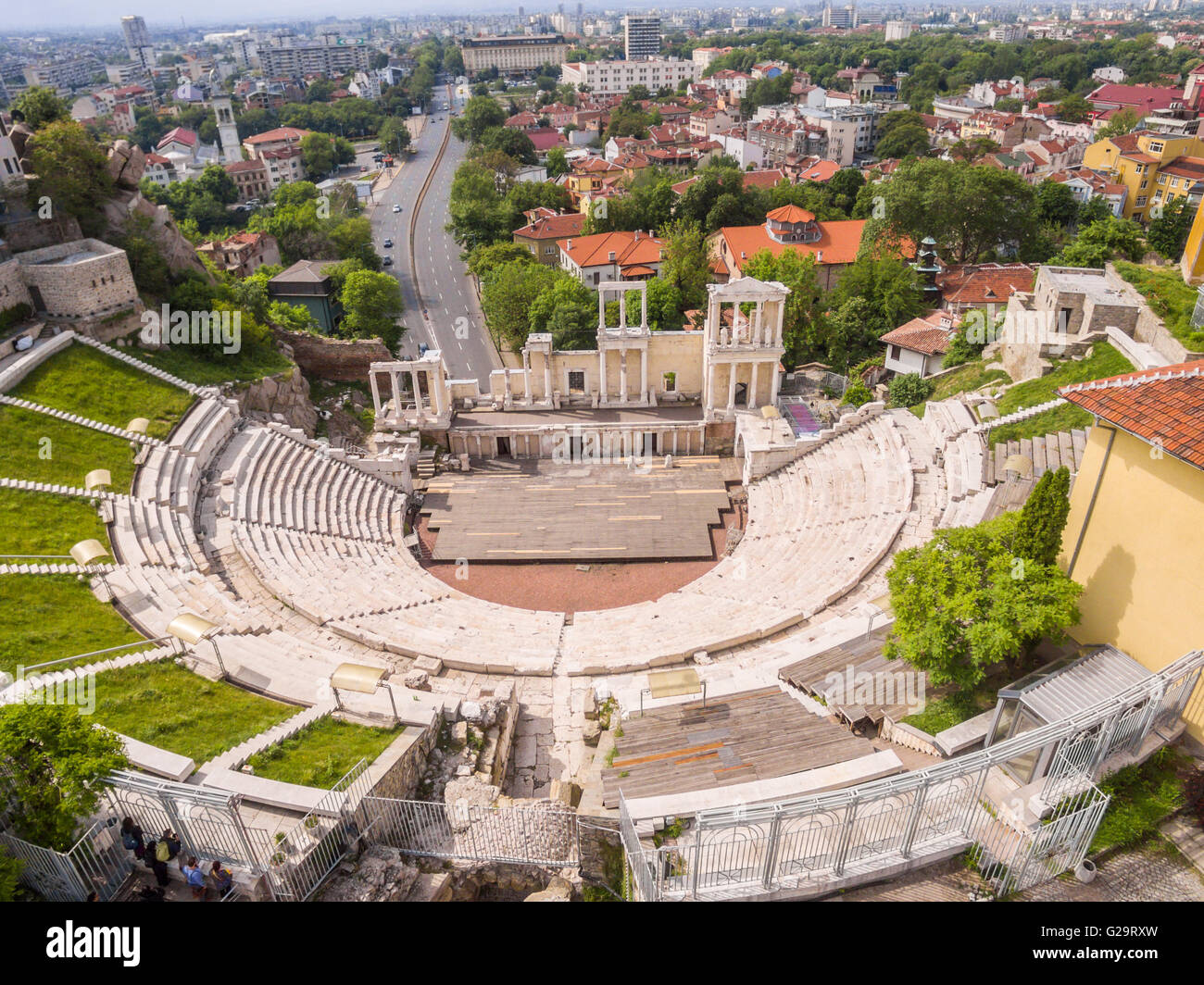Aerial view of the roman amphitheater in Plovdiv, Bulgaria Stock Photo ...