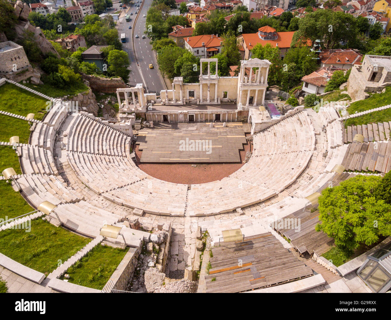 Aerial view of the roman amphitheater in Plovdiv, Bulgaria Stock Photo ...