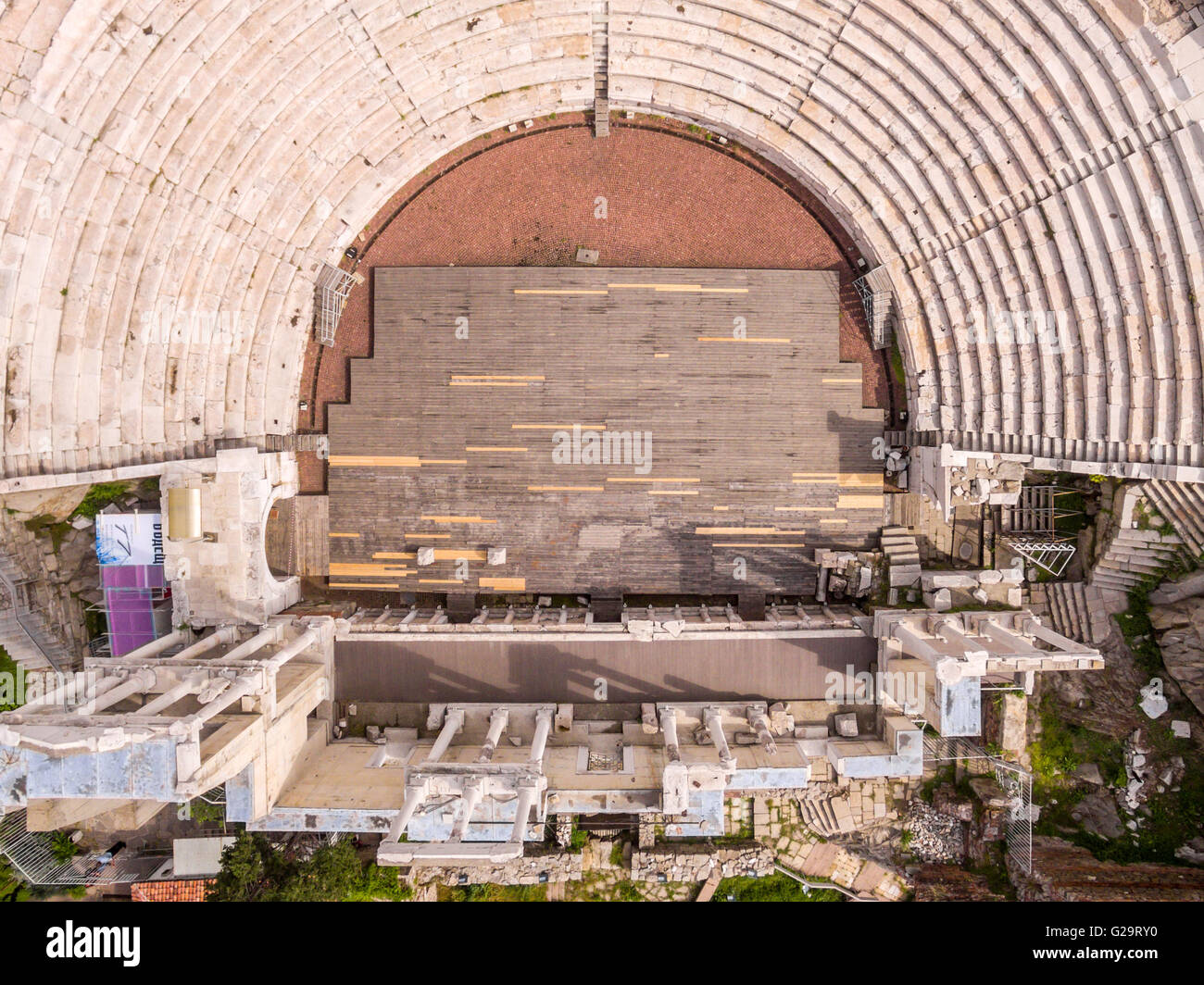 Aerial view of the roman amphitheater in Plovdiv, Bulgaria. Showcasing ...