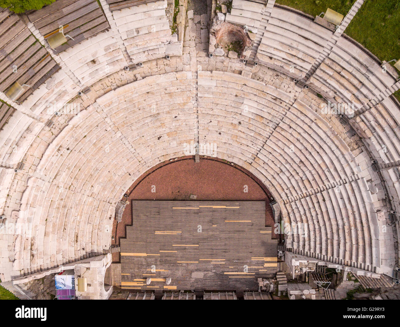 Aerial view of the roman amphitheater in Plovdiv, Bulgaria. Showcasing ...