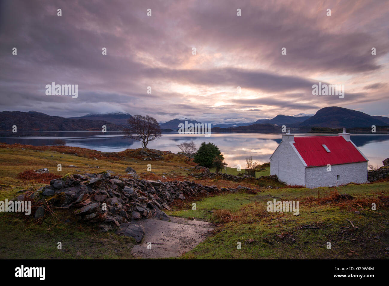 Loch Shieldaig White Cottage With Red Roof High Resolution Stock ...