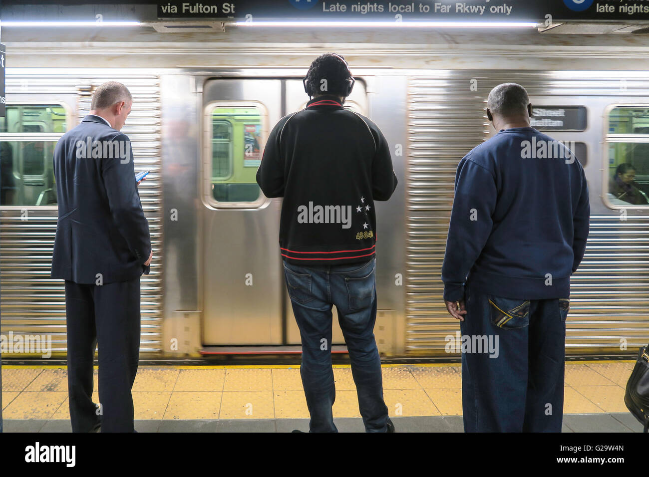 A Train Arriving, The Fulton Center Subway Station in Lower Manhattan ...