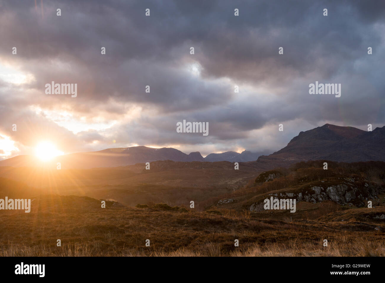 Sunrise at the head of Loch Maree at Poolewe, Wester Ross Scotland UK ...