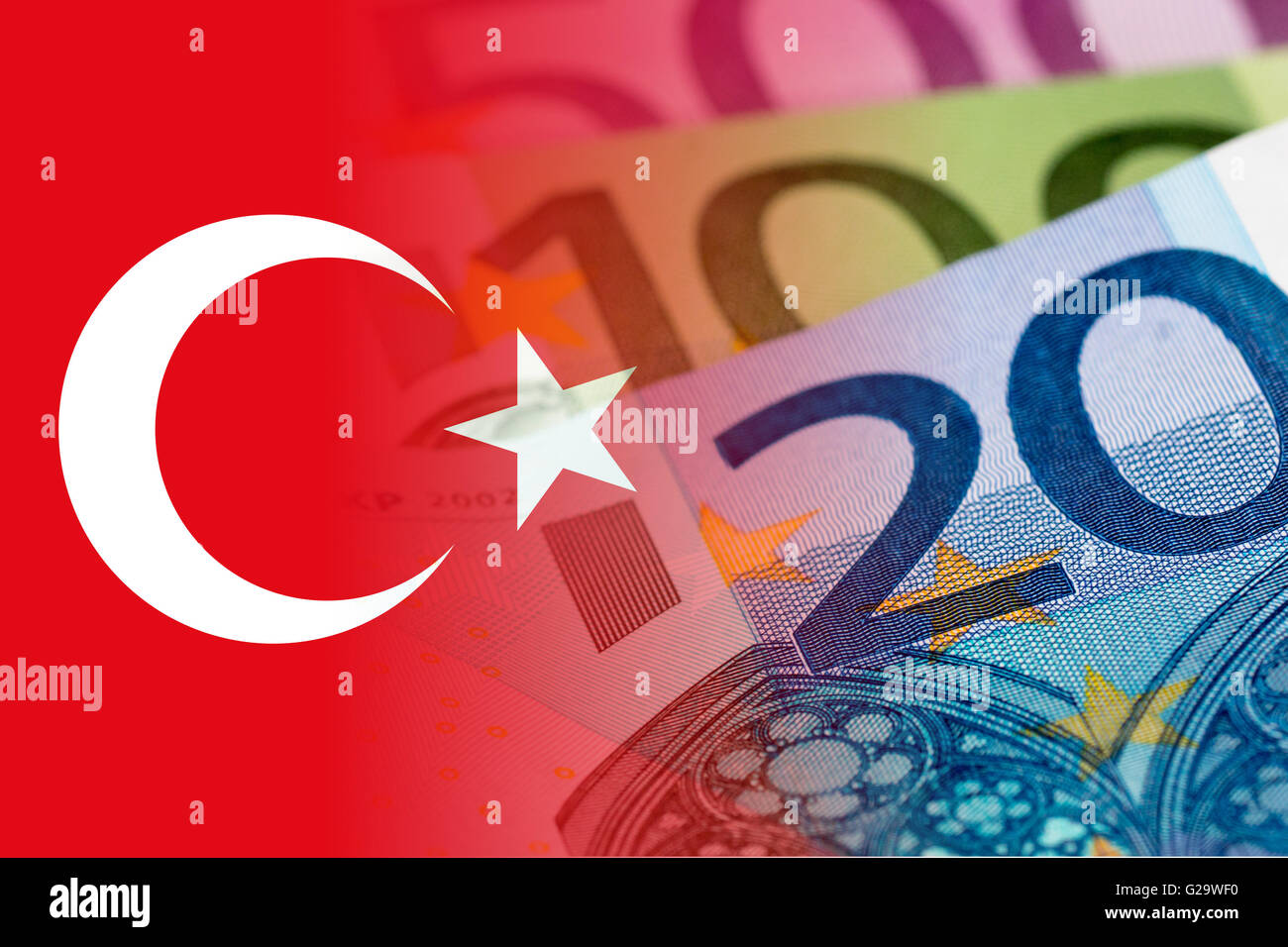 turkey flag with euro banknotes mixed image Stock Photo - Alamy