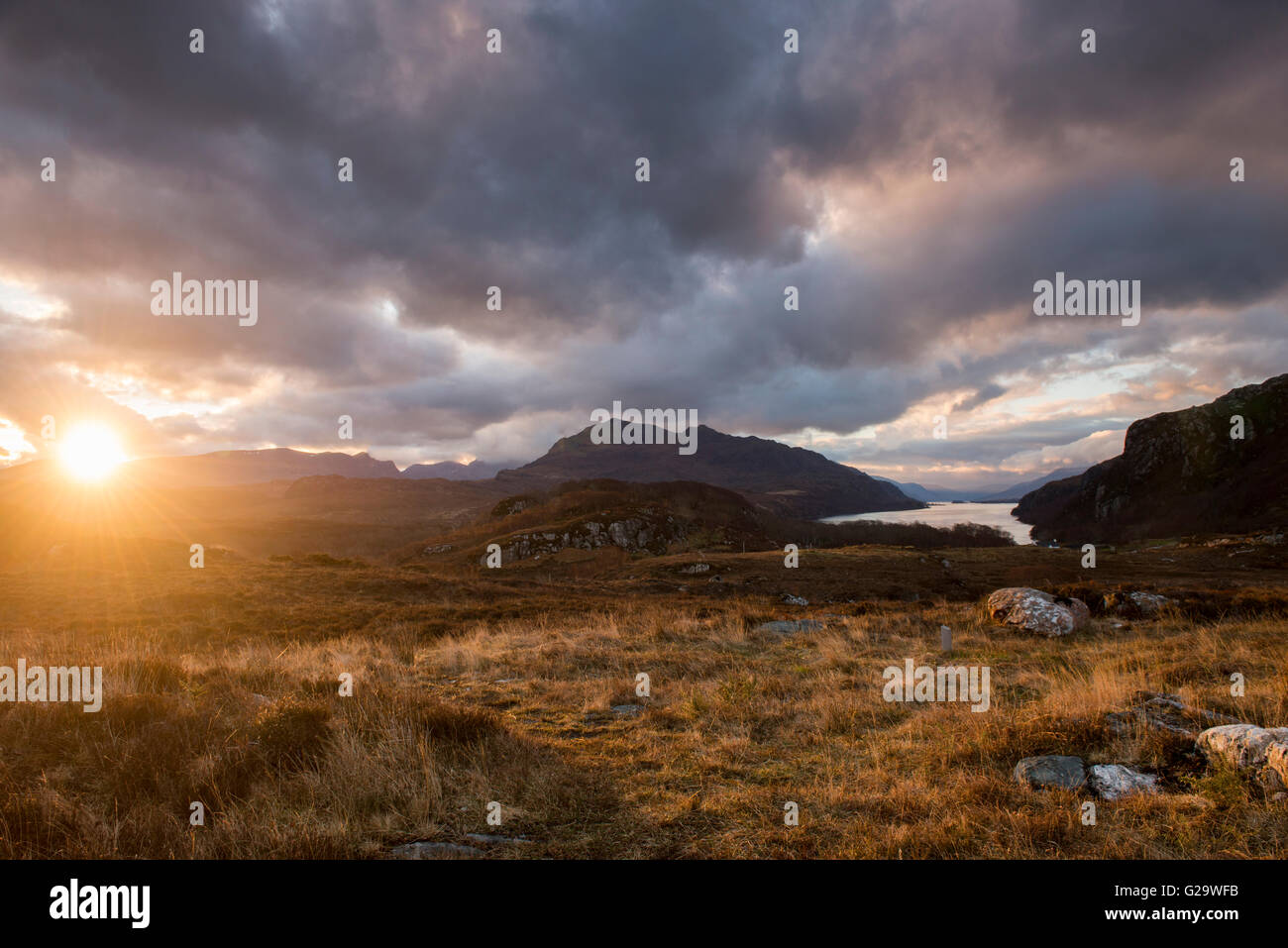 Sunrise at the head of Loch Maree at Poolewe, Wester Ross Scotland UK ...