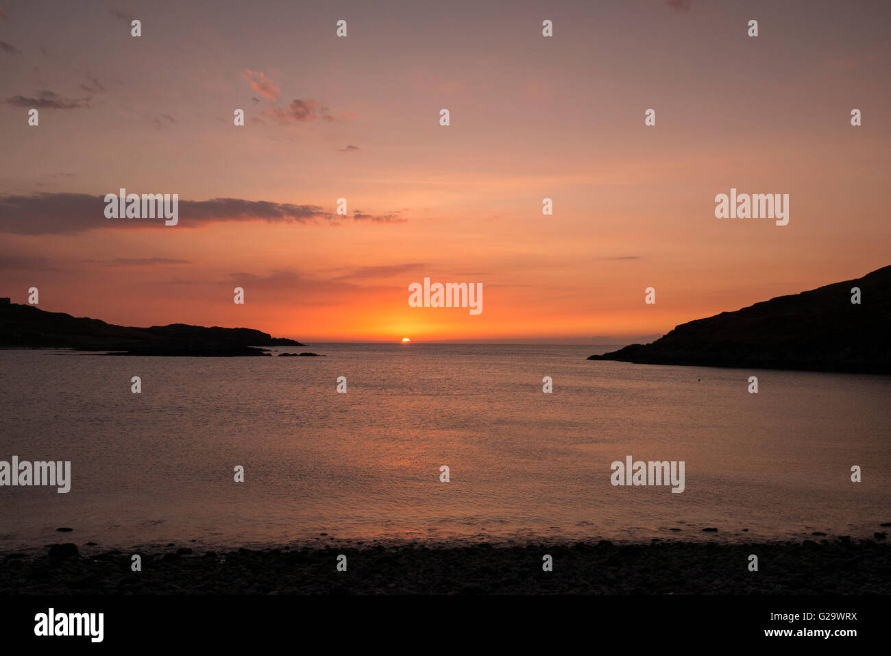 Beautiful golden sunset on the beach at Scourie, Sutherland Scotland UK ...