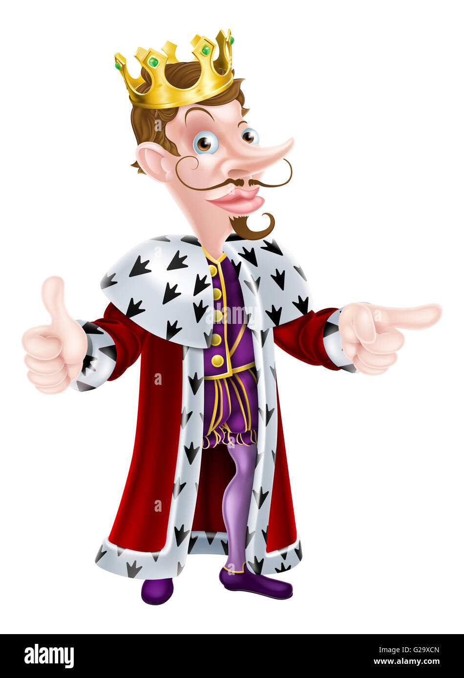 A cartoon king character wearing a crown pointing with one hand and ...