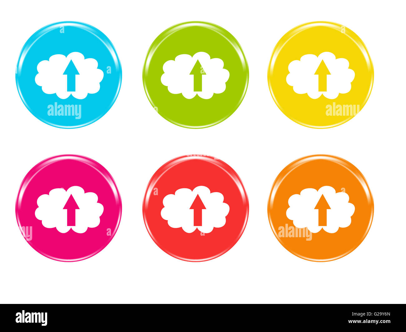 Set of colorful icons with symbol to upload files to the cloud in blue ...