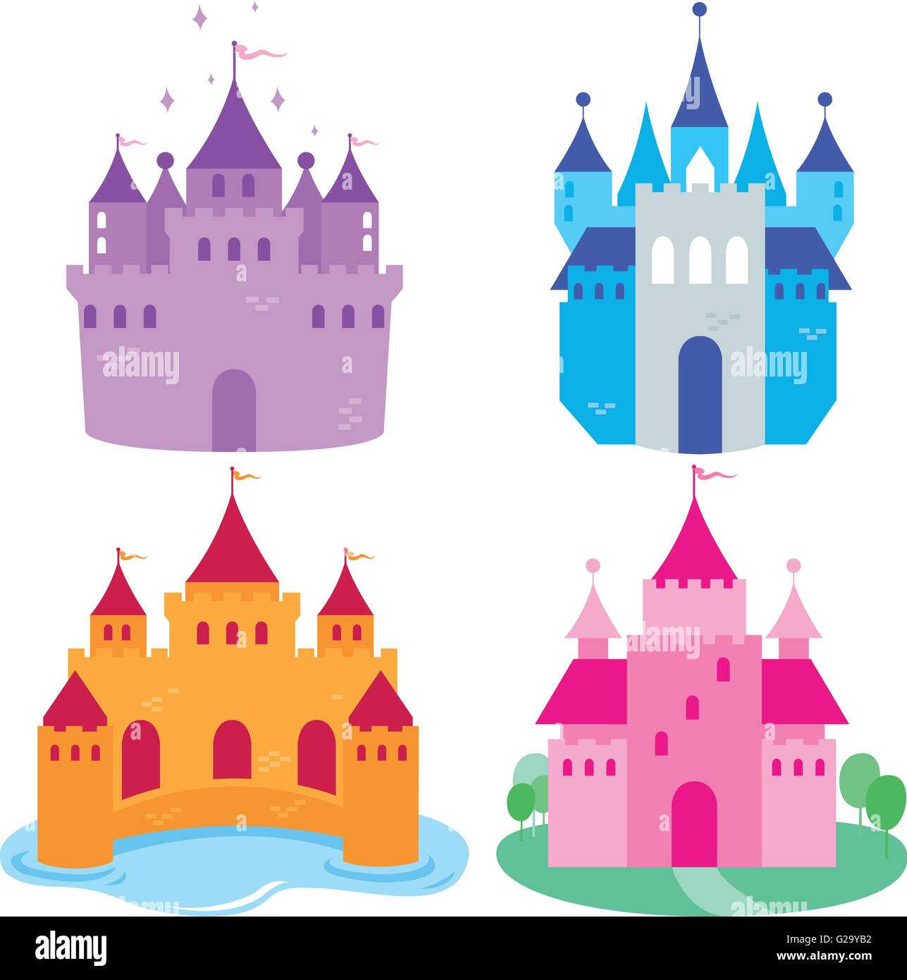Beautiful fairy tale castles. Royal kingdom towers, old magic castles ...