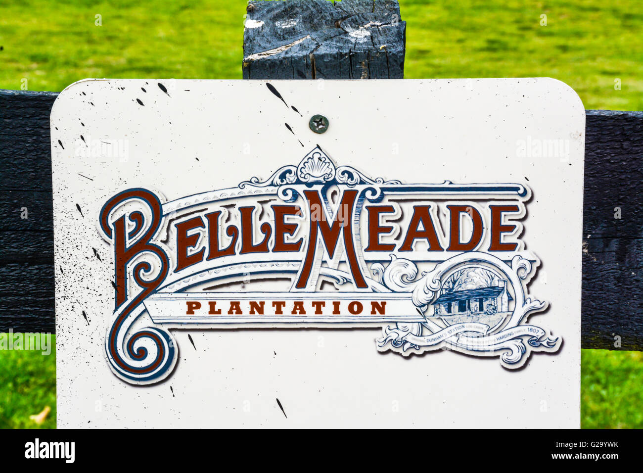 A vintage style Sign posted on grounds of the Belle Meade Plantation ...