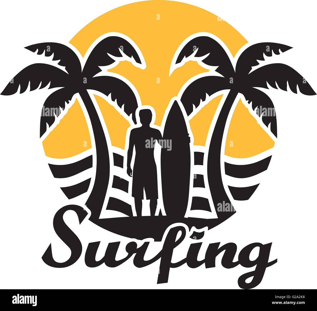 Surfing emblem - sunset and palms with surfer Stock Vector Image & Art ...