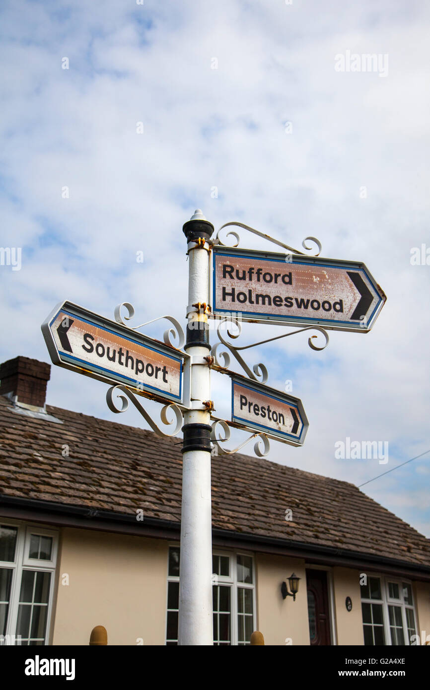 Old Victorian village road directional sign, Old UK signpost in Mere ...