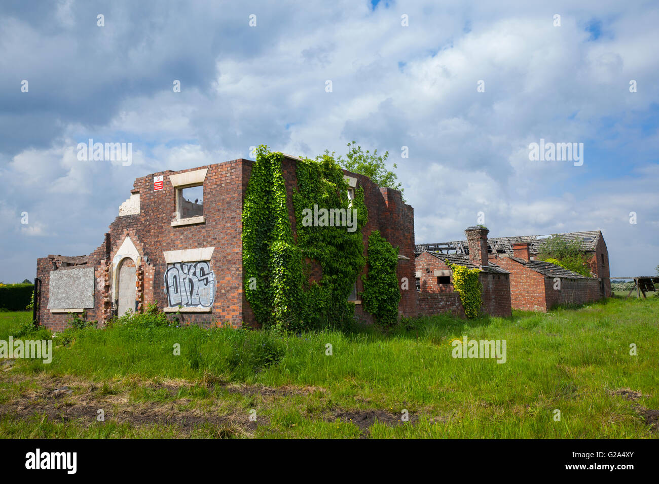 Deserted, unsafe, overgrown 1803 Red brick Farm House, building, in ...