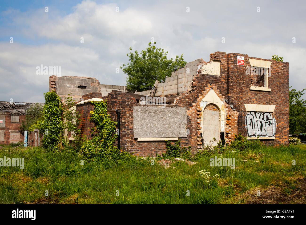 Deserted, unsafe, overgrown 1803 Red brick Farm House, building, in ...