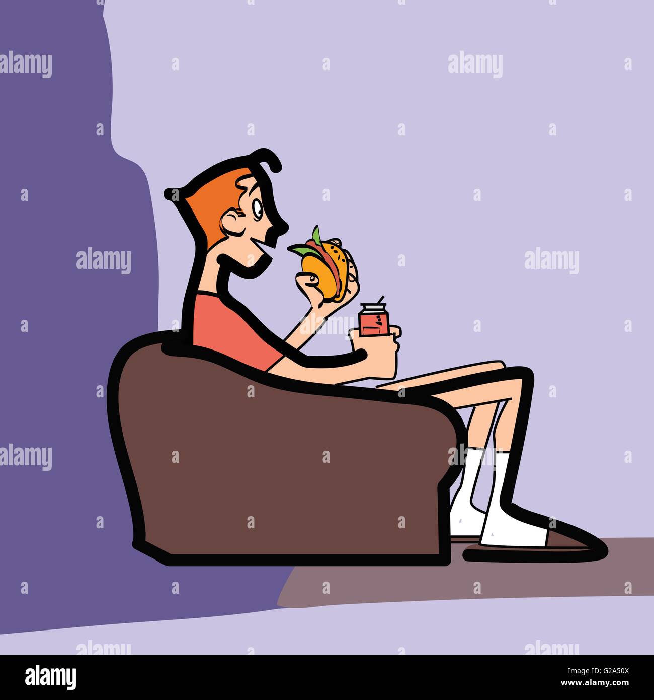 teen boy on the couch eating fast food Stock Vector Image & Art - Alamy